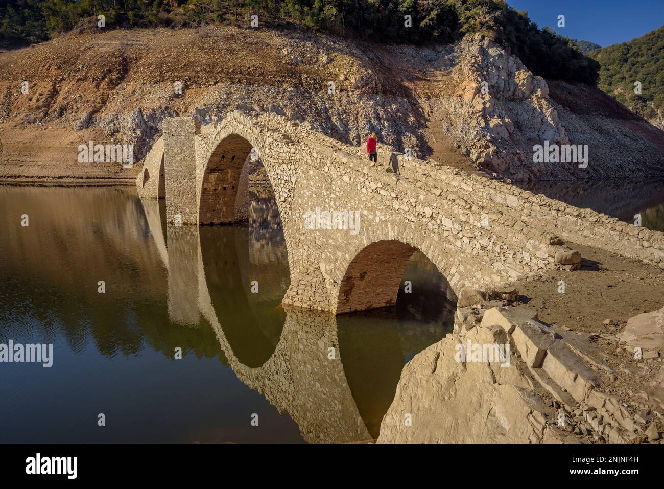 Querós medieval bridge, in the Susqueda reservoir, submerged after the ...