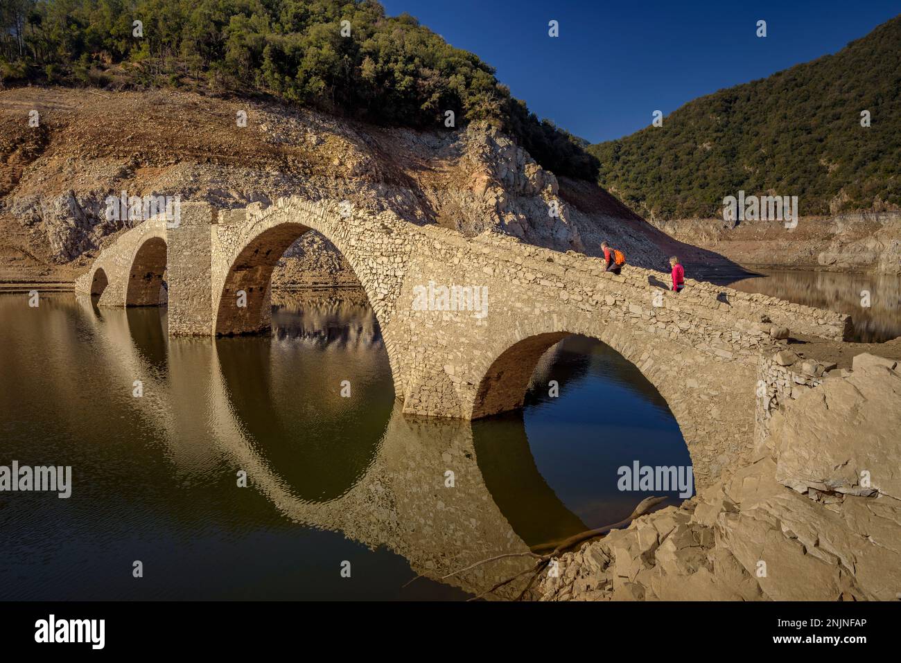 Querós medieval bridge, in the Susqueda reservoir, submerged after the ...