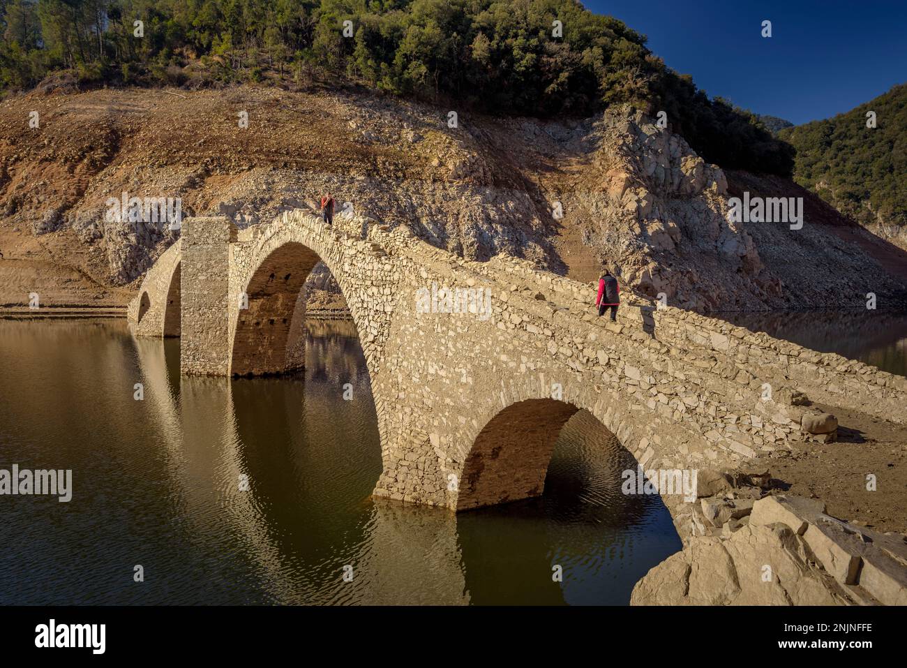 Querós medieval bridge, in the Susqueda reservoir, submerged after the ...