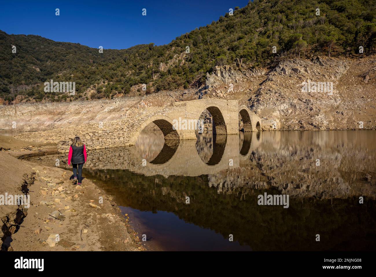 Querós medieval bridge, in the Susqueda reservoir, submerged after the ...