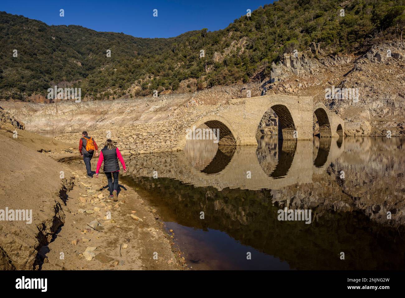 Querós medieval bridge, in the Susqueda reservoir, submerged after the ...
