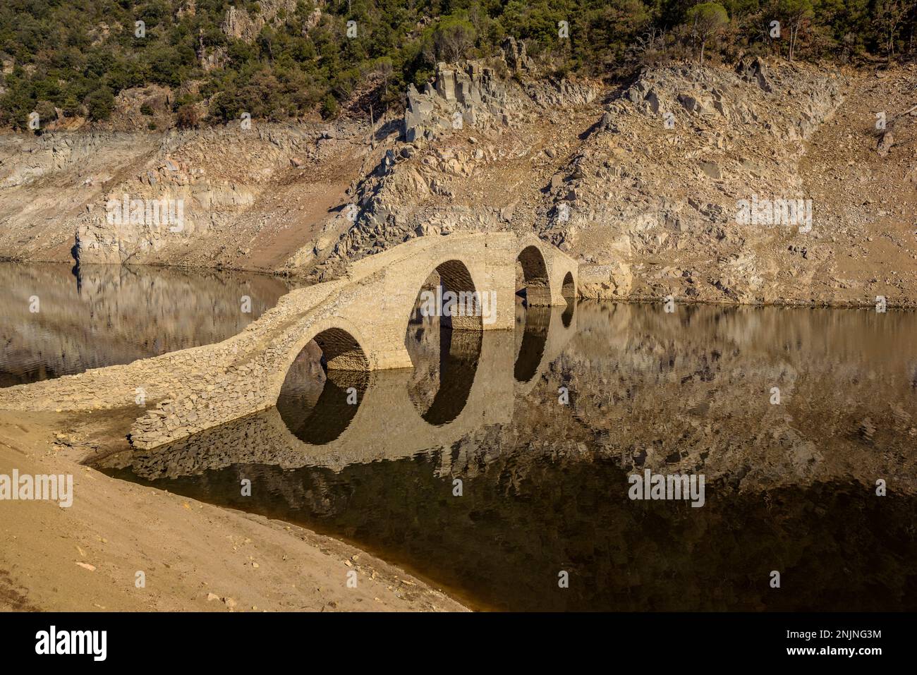Querós medieval bridge, in the Susqueda reservoir, submerged after the ...