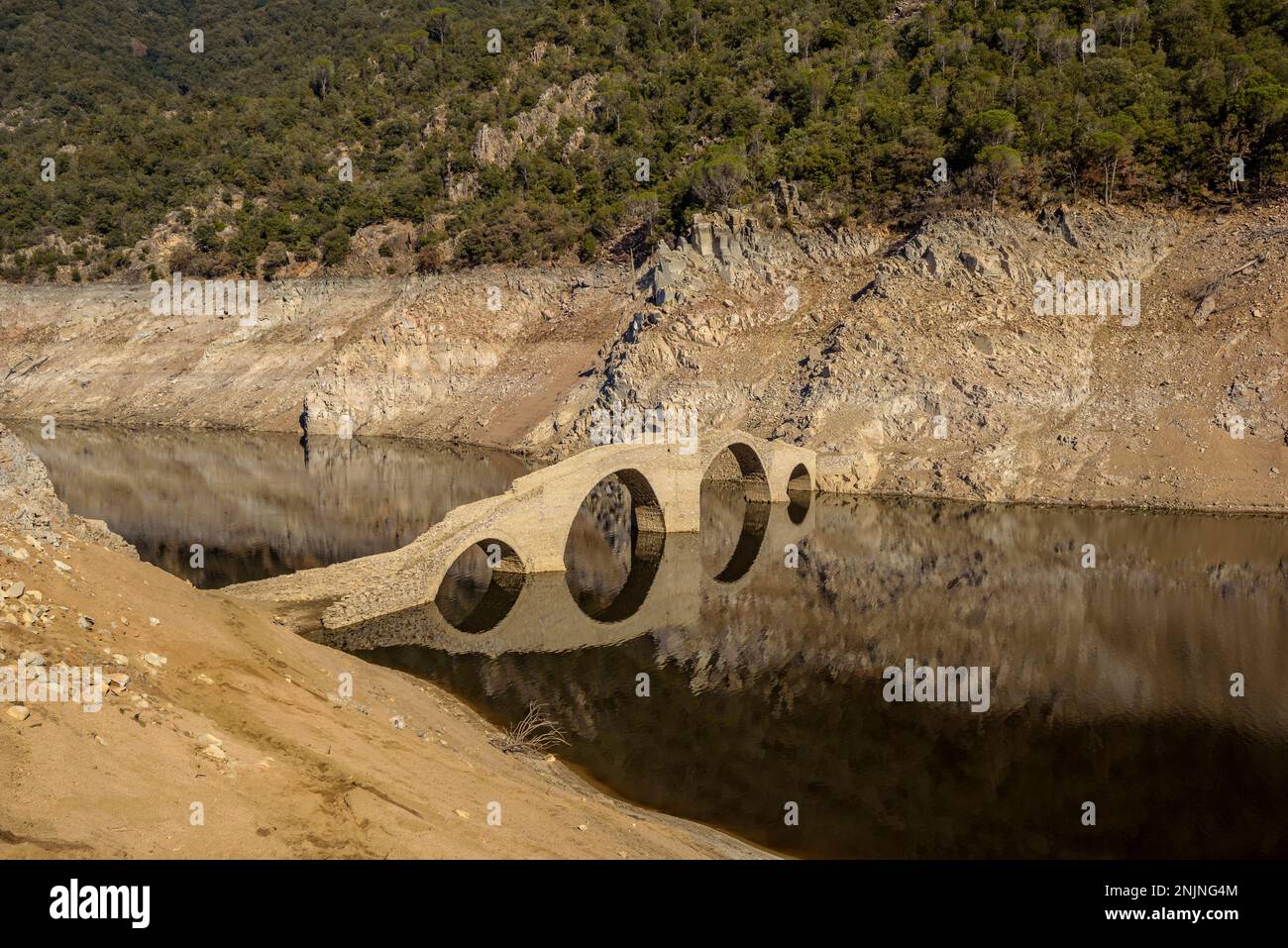 Querós medieval bridge, in the Susqueda reservoir, submerged after the ...