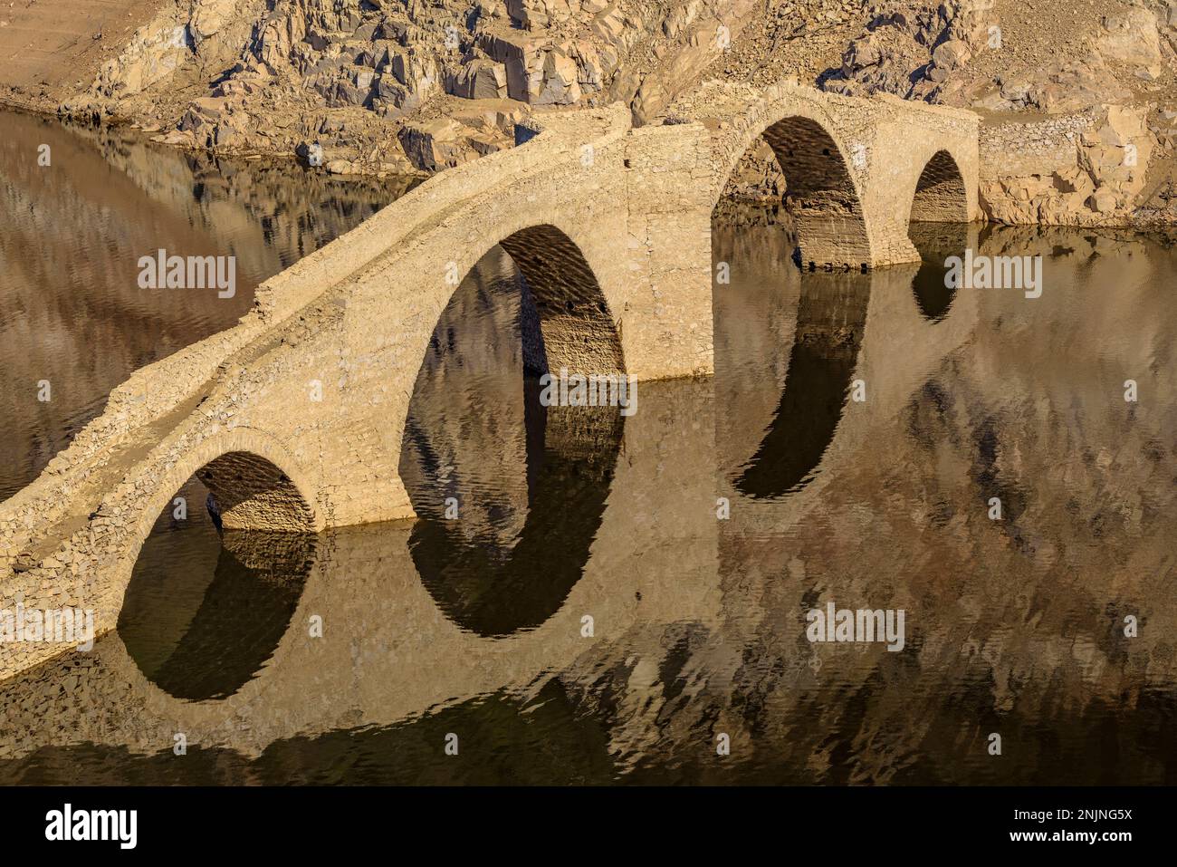 Querós medieval bridge, in the Susqueda reservoir, submerged after the ...