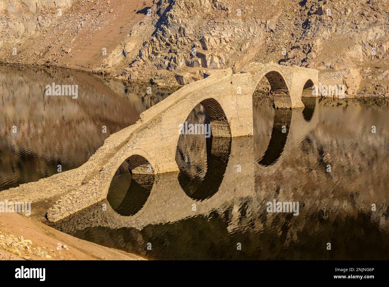 Querós medieval bridge, in the Susqueda reservoir, submerged after the ...