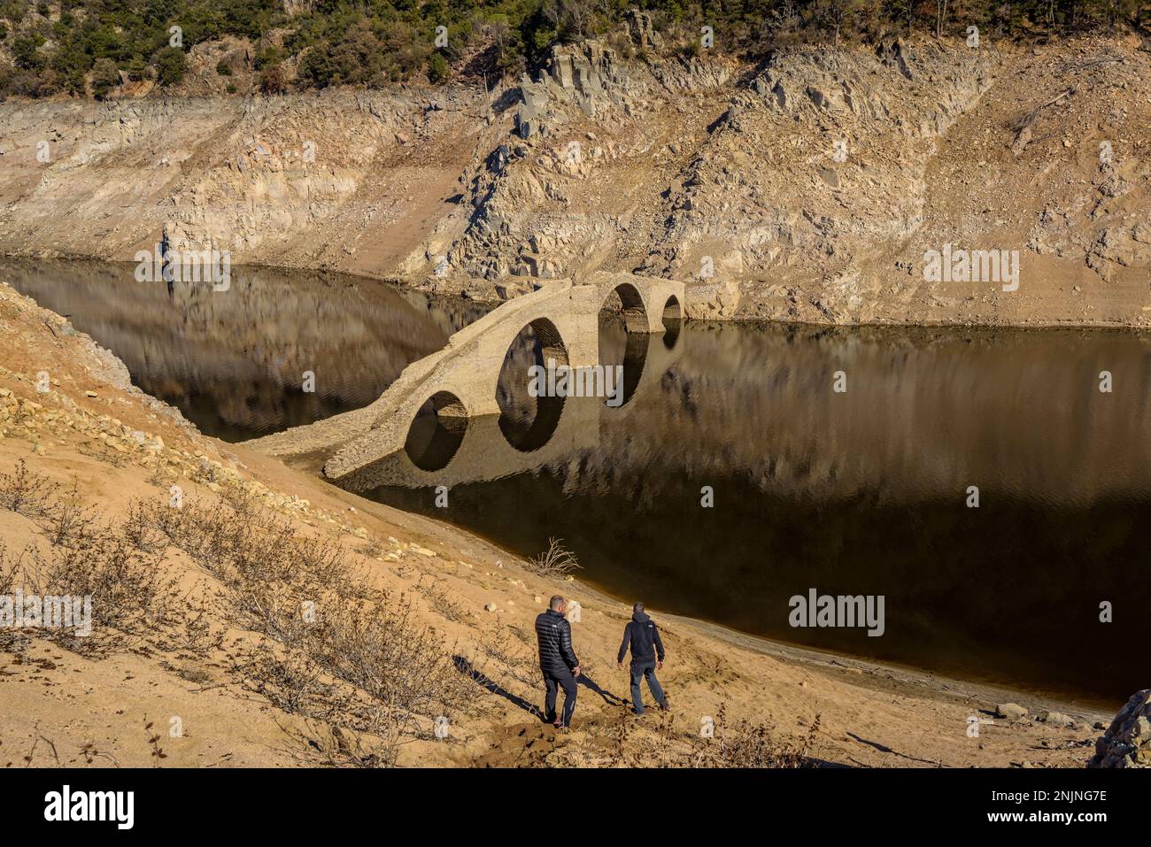 Querós medieval bridge, in the Susqueda reservoir, submerged after the ...