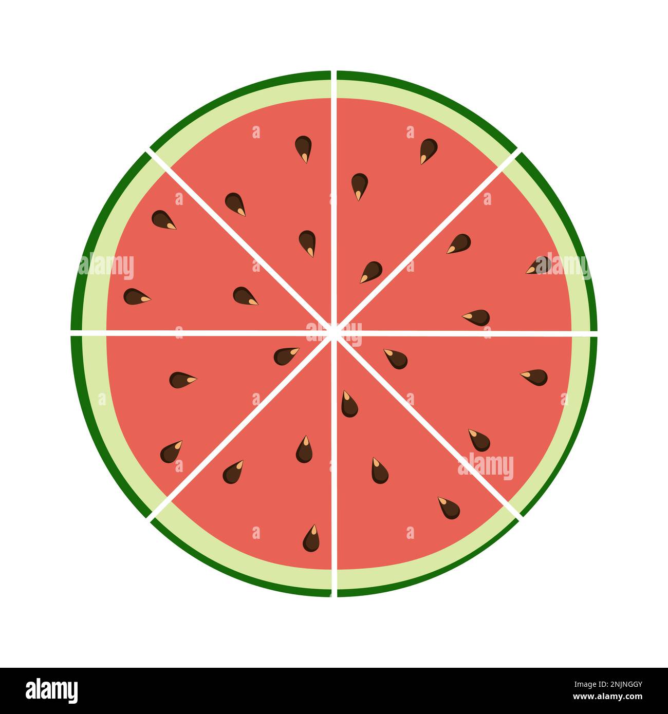Watermelon with seeds cut into pieces in flat technique vector ...