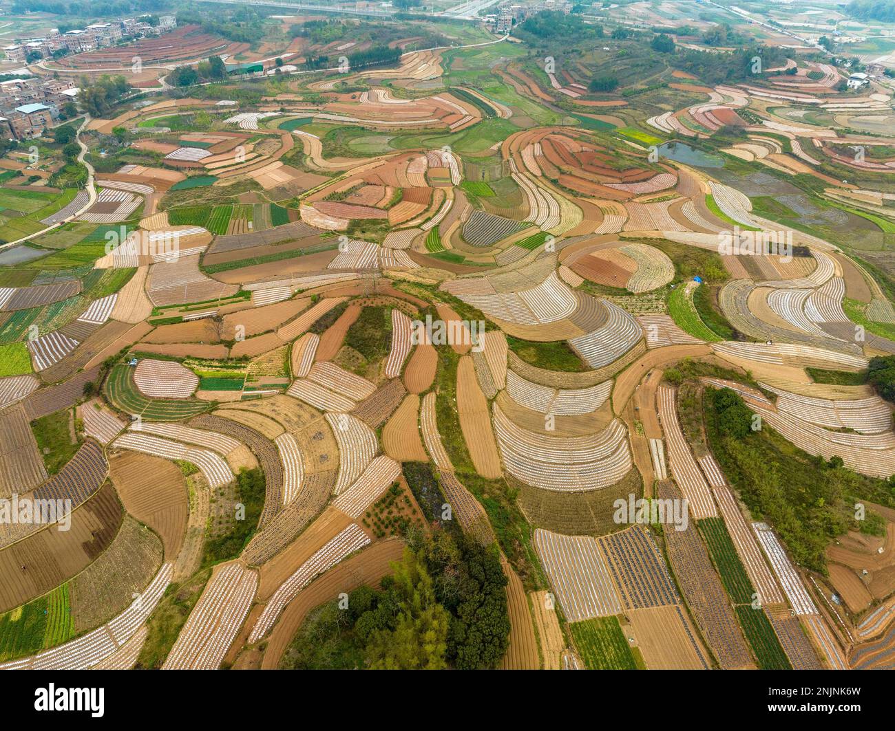 Aerial photo shows the colorful scene of Pumiao Town, Yongning District ...