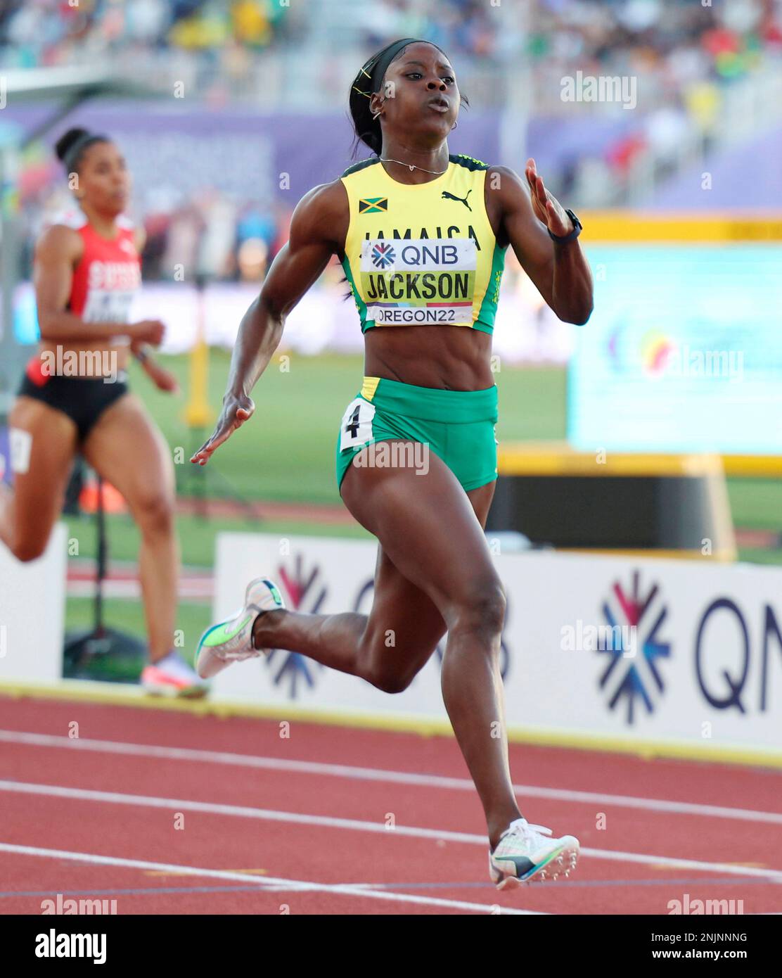 Shericka Jackson of Jamaica competes during 200 meters women of World ...