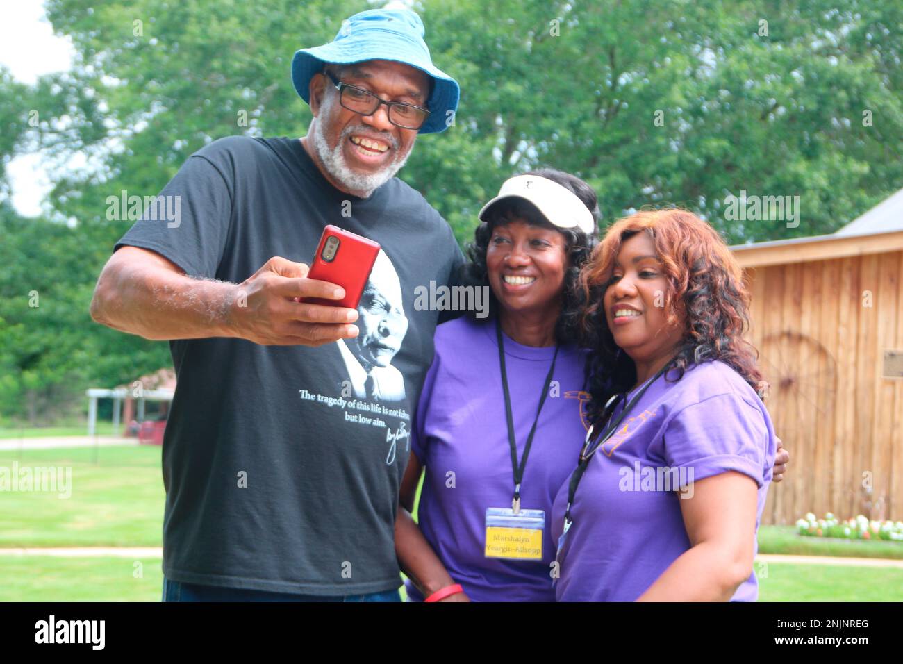 Benjamin Mays Blocker, left, Mashalyn Yeargin-Allsopp, center, and Gilda Ruff, right, pose for a ...