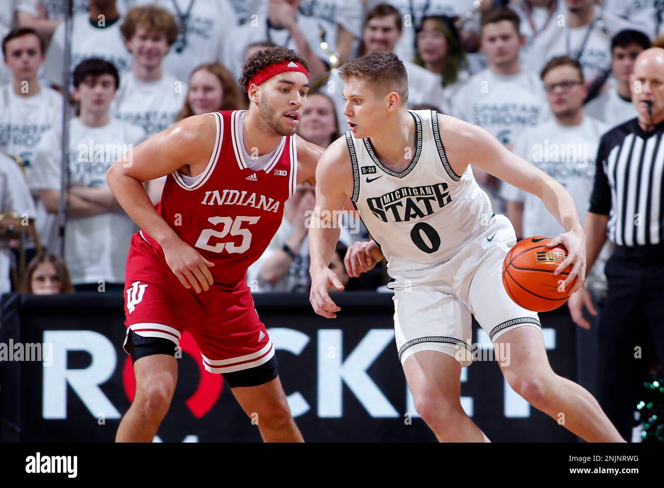 Michigan State's Jaxon Kohler, right, drives against Indiana's Race ...