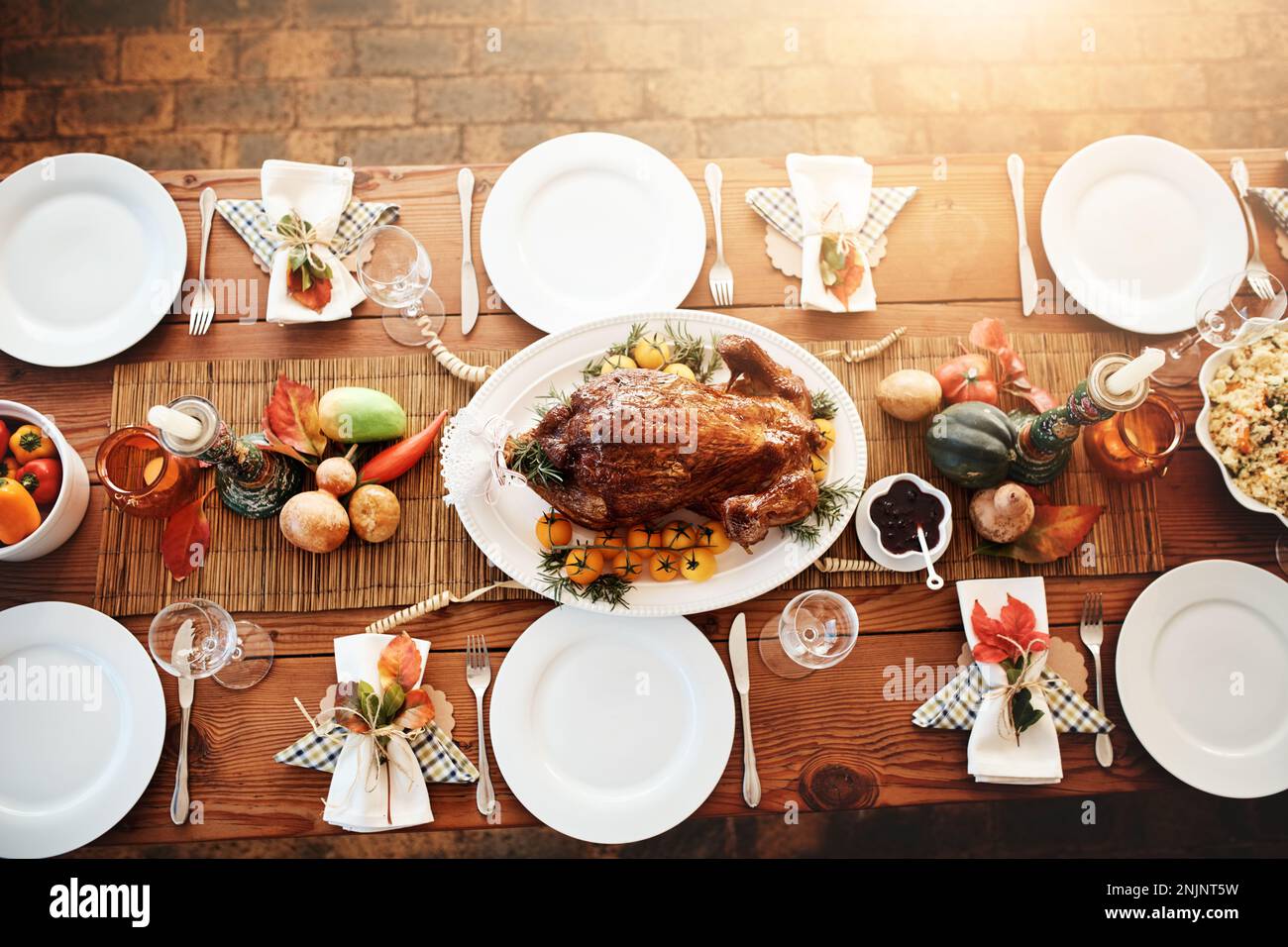 Ensure your feast is a visual triumph. High angle shot of a dining ...