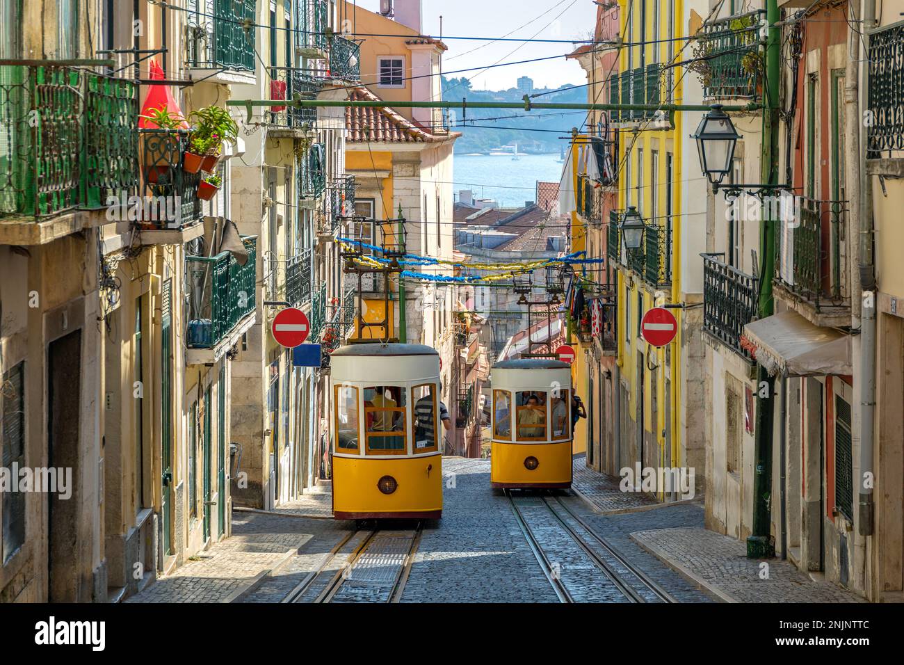 The Gloria Funicular in the city center of Lisbon, Portugal Stock Photo ...