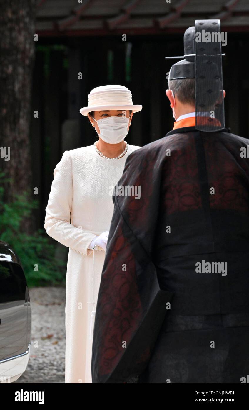Japan's Empress Masako visits the Meiji Jingu Shrine in Tokyo on July ...