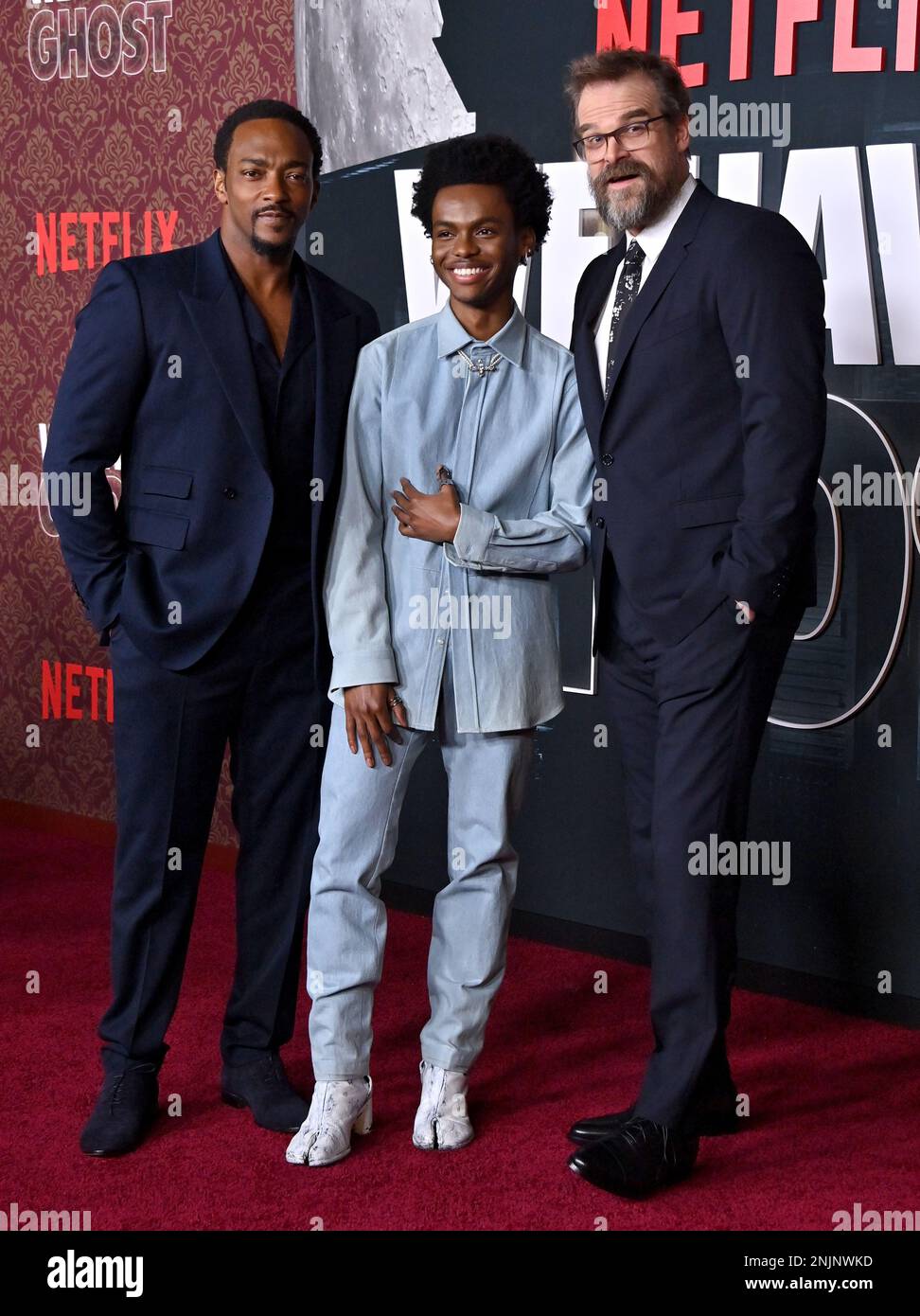 Hollywood, CA. February 22, 2023, Anthony Mackie, Jahi Di'Allo Winston and David Harbour ...