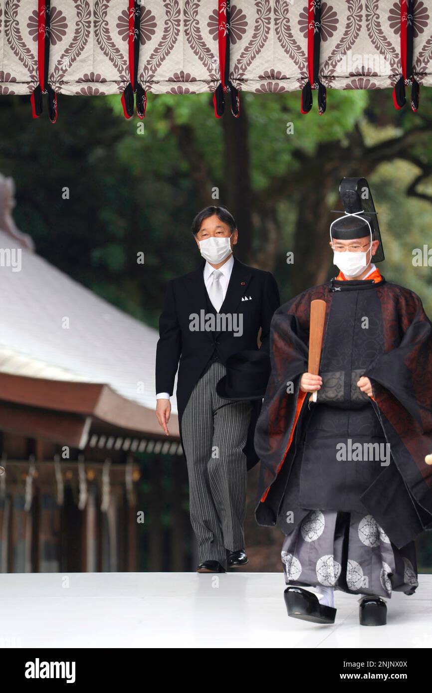 Japan's Emperor Naruhito visits the Meiji Jingu Shrine in Tokyo on July ...