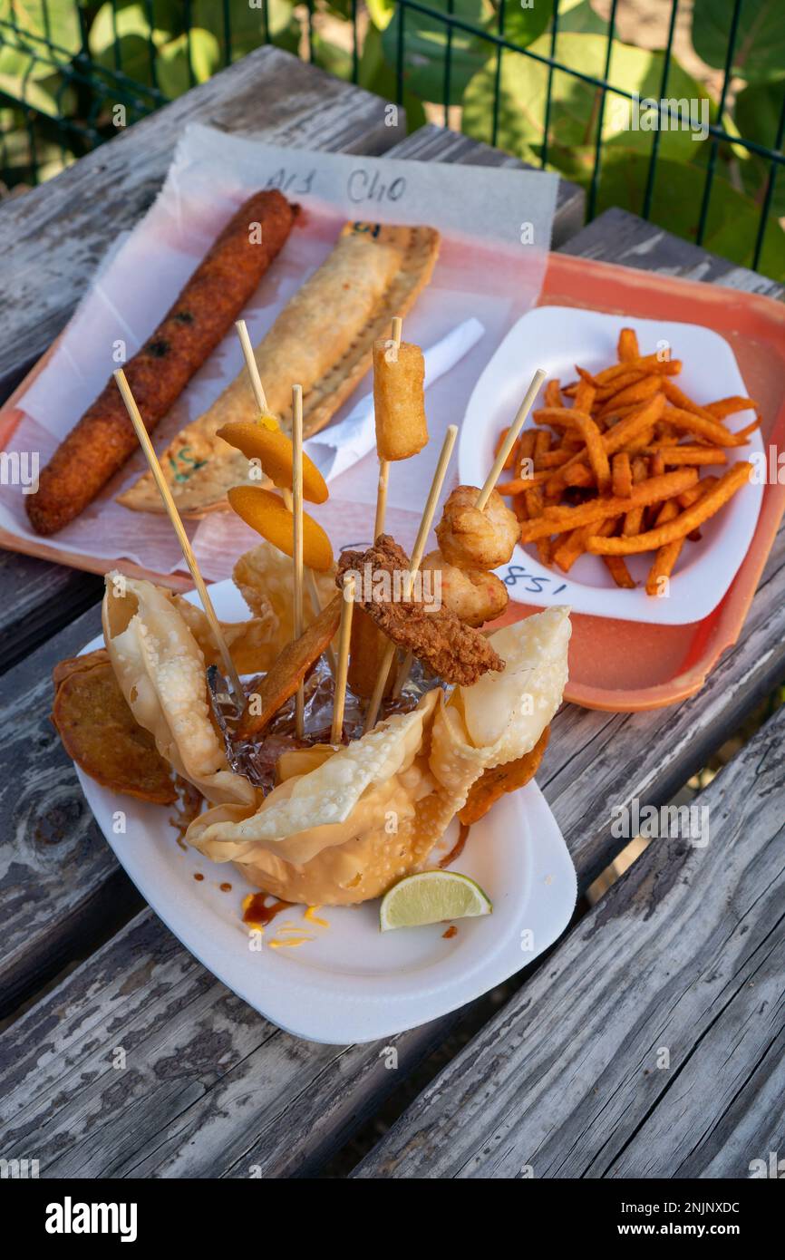 Puerto Rico street food of seafood mix on fry Doug cup Stock Photo - Alamy