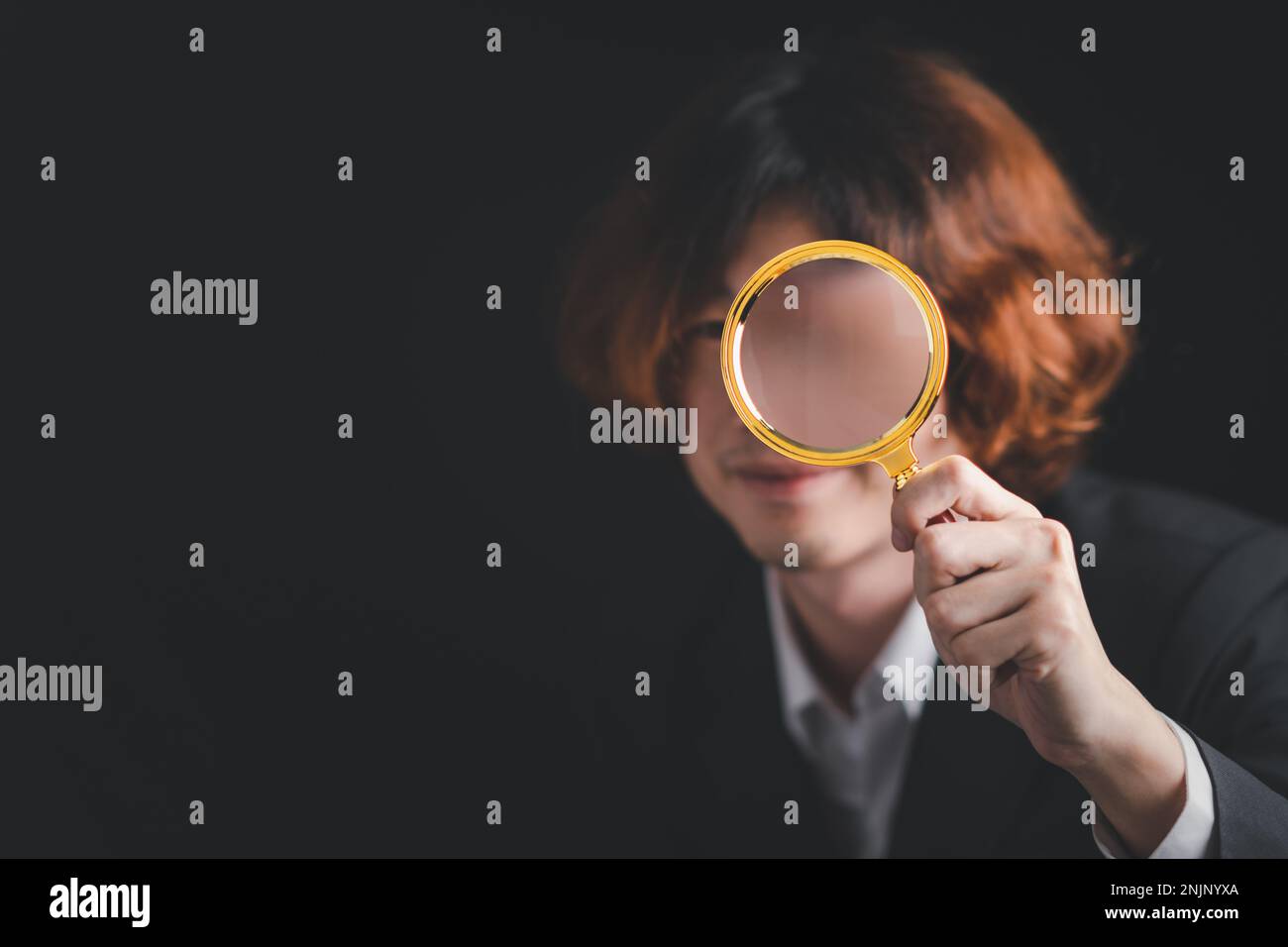 Asian businessman use magnifying glass for CRM, Customer Relationship ...