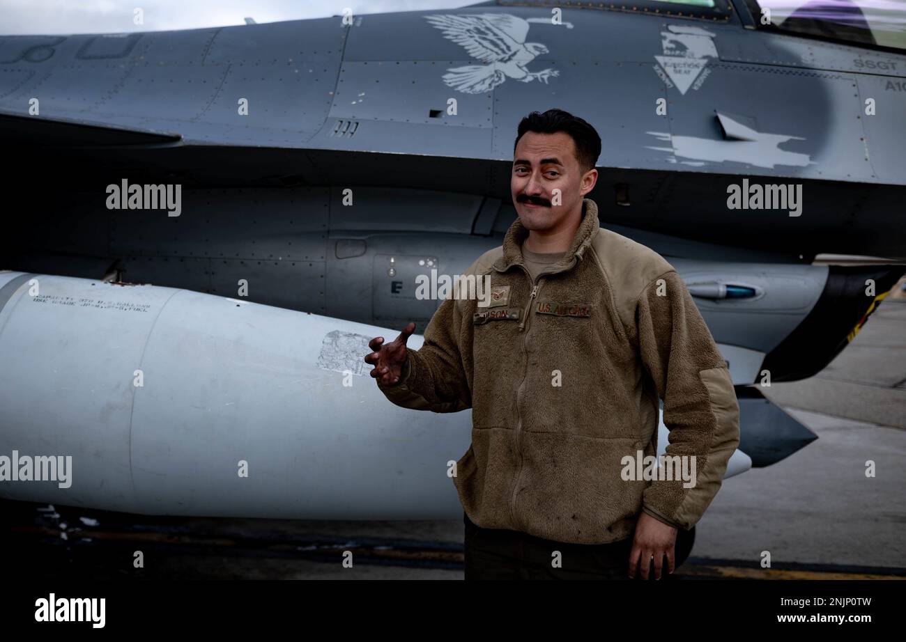 U.S. Air Force Staff Sgt. Jacob Mason, 13th Fighter Squadron crew chief ...