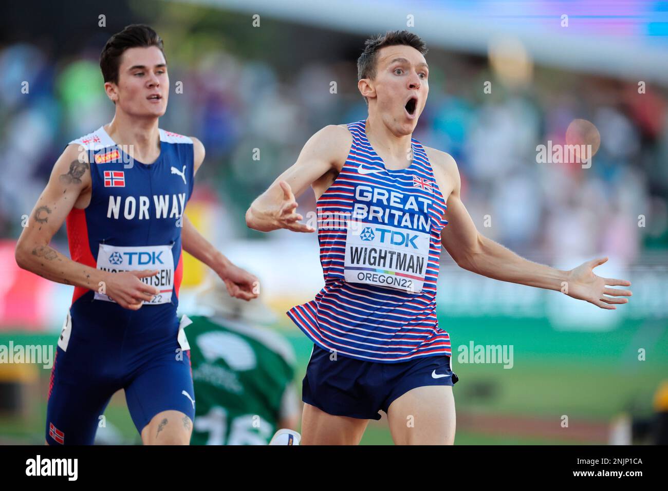 Jake WIGHTMAN of Great Britain reacts after winning the 1500 meters Men ...