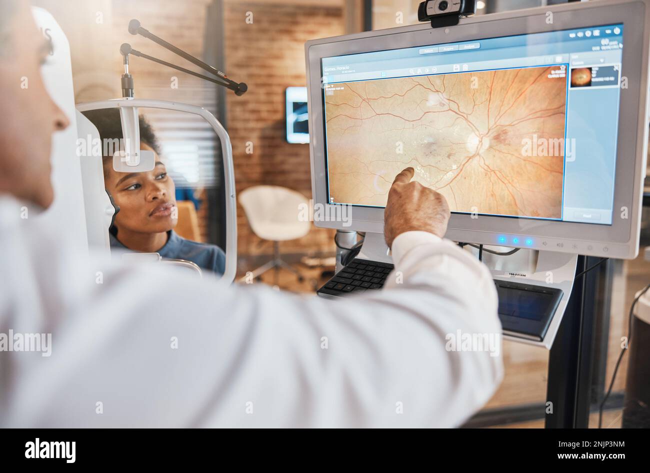 Tomography, medical and ophthalmology with eye exam and doctor for ...