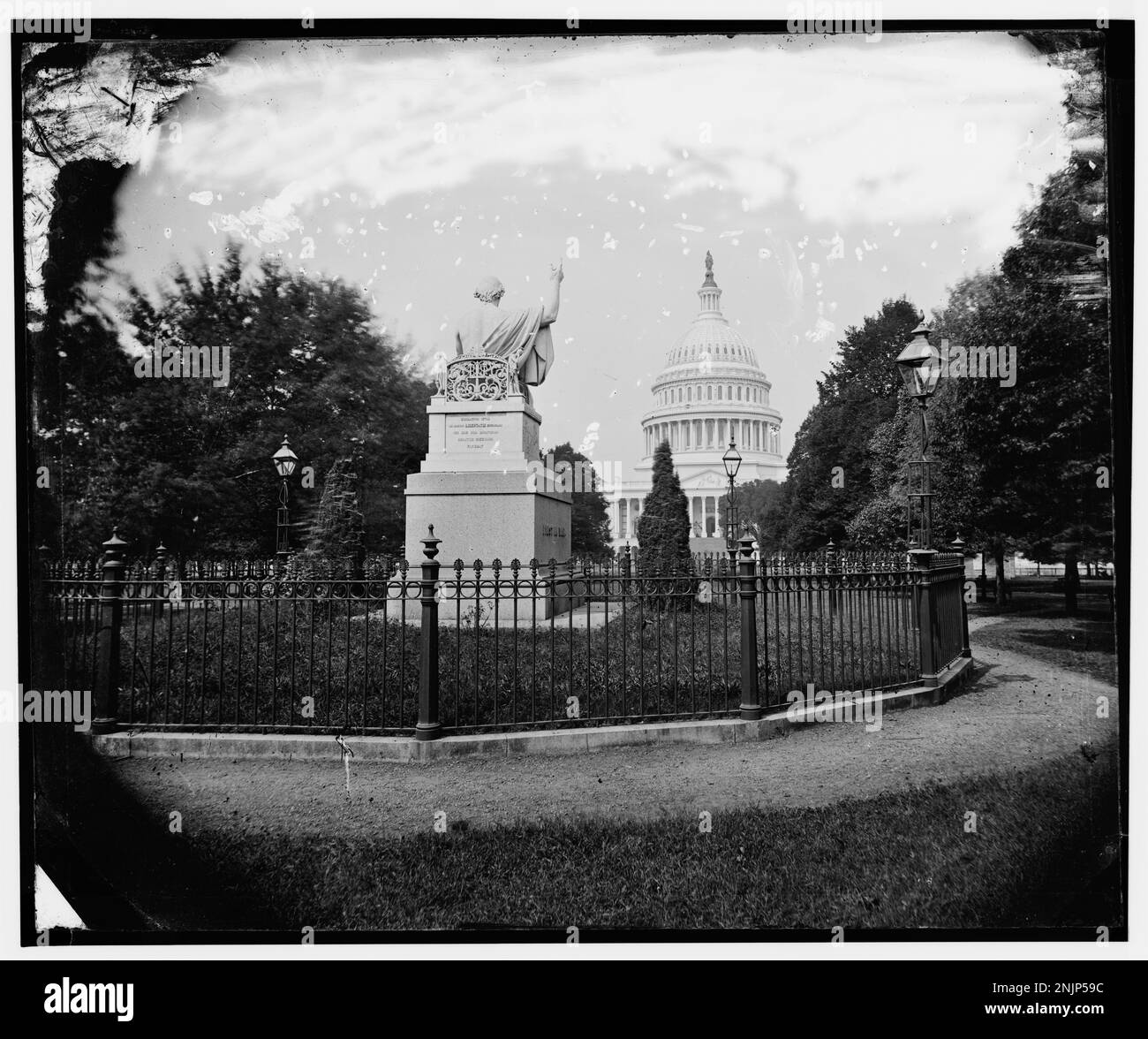 Rear view of Greenough's statue in Capitol Plaza, with the U.S. Capitol ...