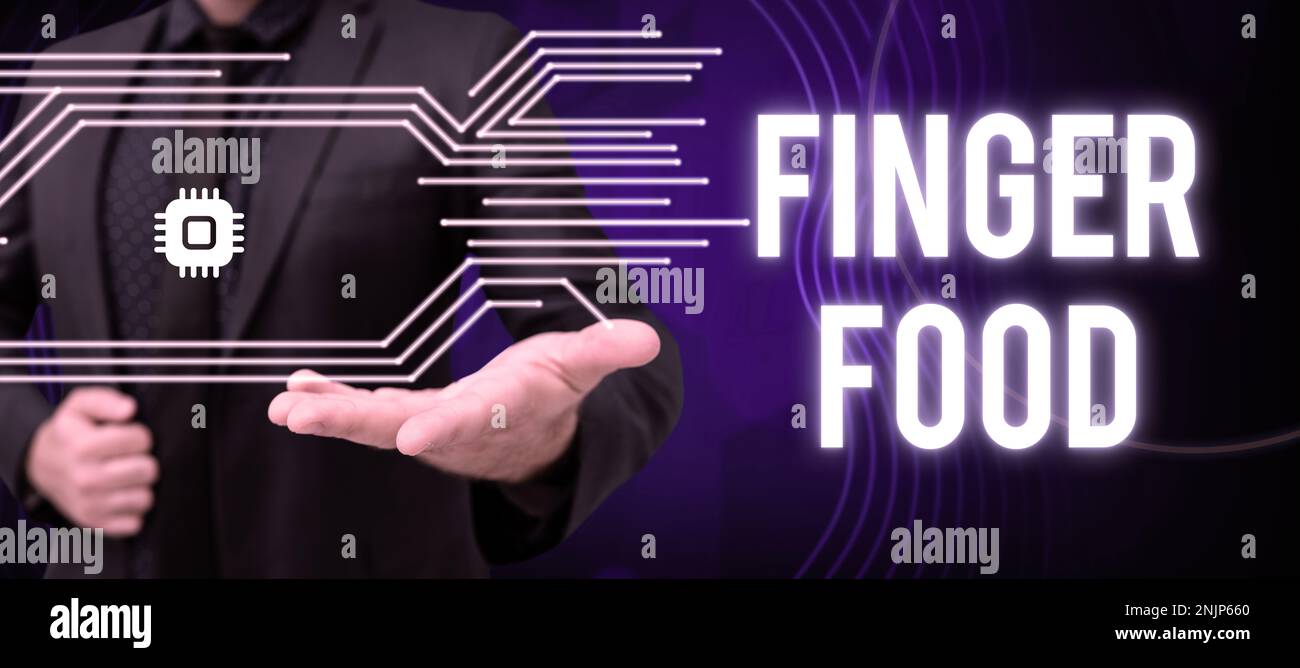 Handwriting text Finger Food. Word Written on products and digestives ...