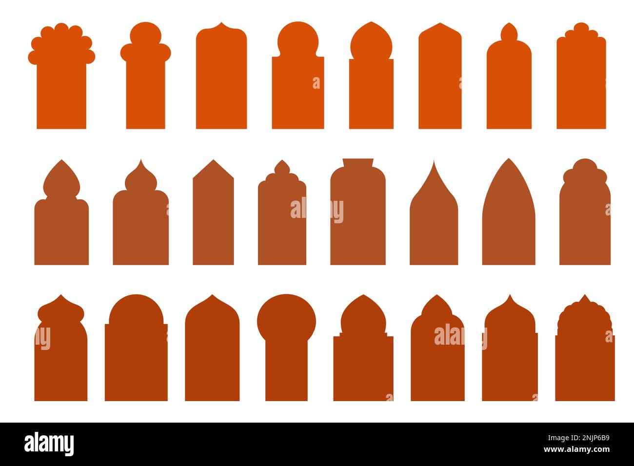 Islamic doors and arabian windows set. Mosque islamic frames. Muslim ...