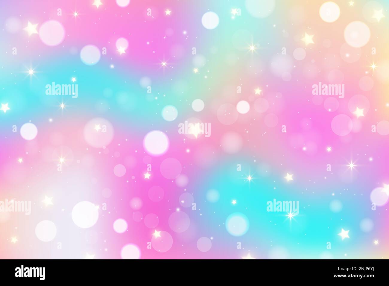 Rainbow unicorn fantasy background with stars and bokeh. Holographic ...