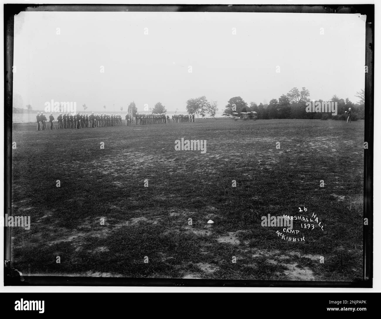 Photograph of a dress parade at Camp McKibbin, Marshall Hall, showing ...