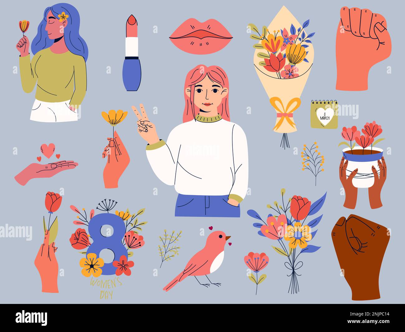 International women's day. 8 March. Collection with girl power slogans ...