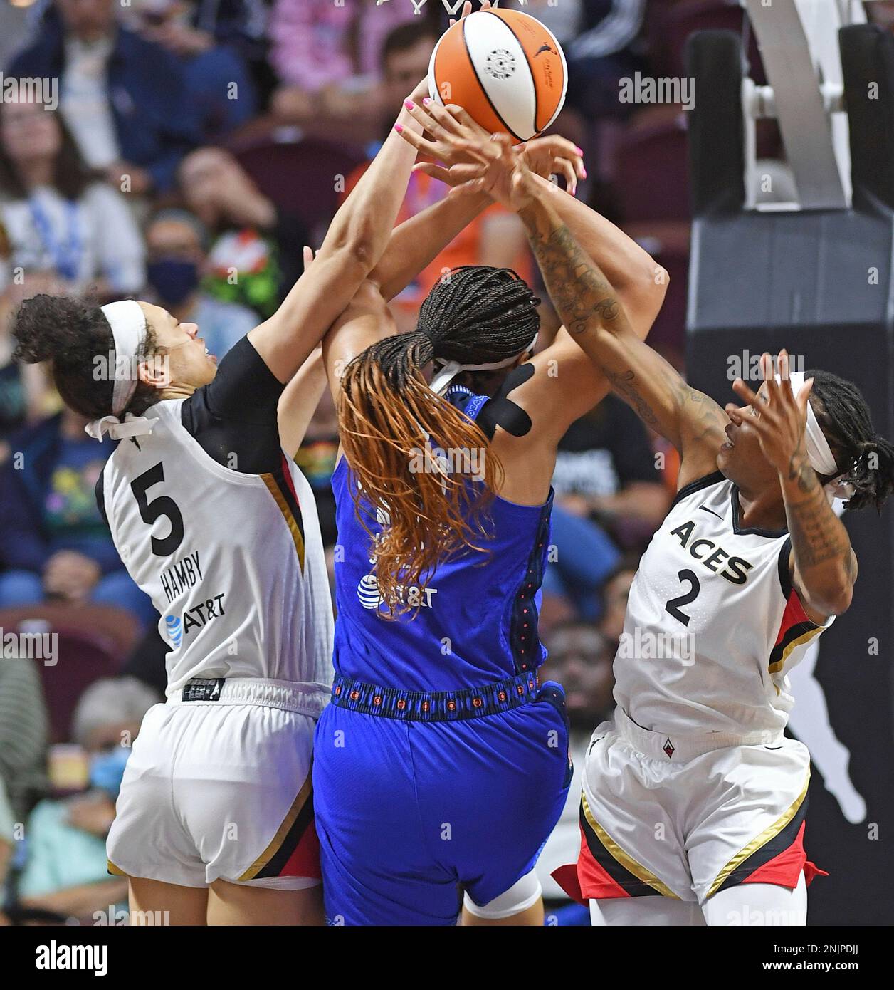 Connecticut Sun center Brionna Jones battles Las Vegas Aces forward ...