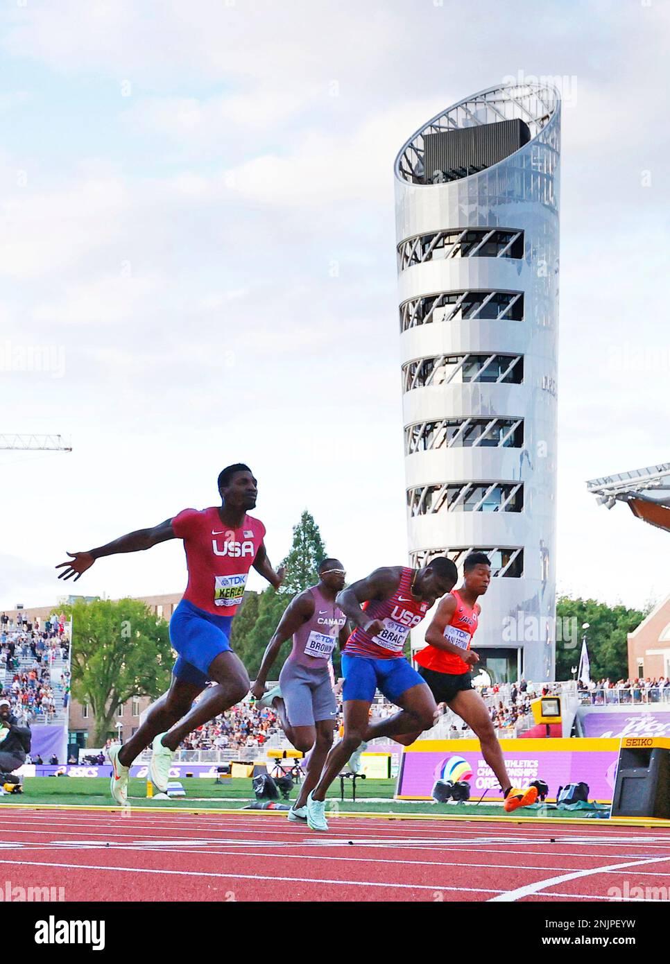 Fredrick Kerley (L) and Marvin Bracy (2nd from R) of United States ...