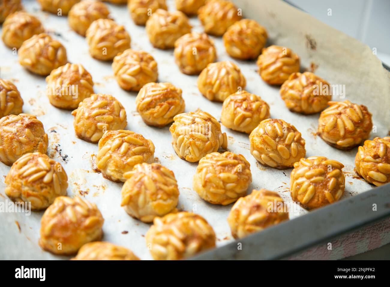 Penellets. Small sweets of various shapes, made from almond and potato ...