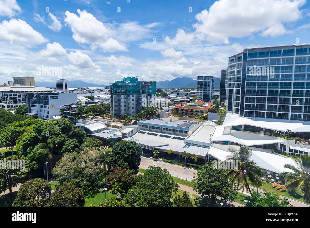 Aerial view of Cairns, a coastal town in Far North Queensland, FNQ, QLD ...