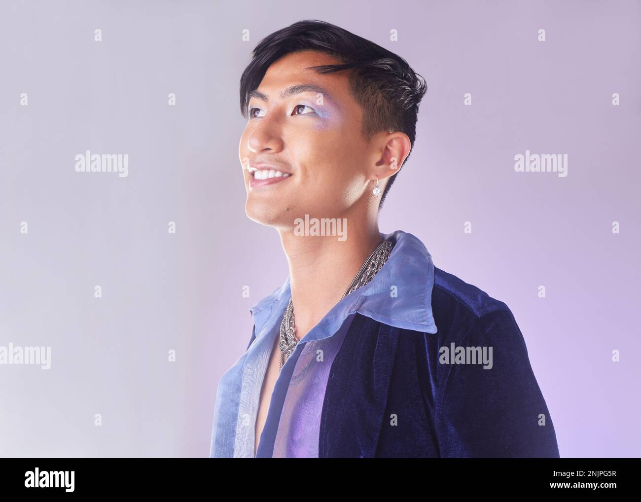 Makeup, smile and fashion, lgbt man from Indonesia with confidence ...