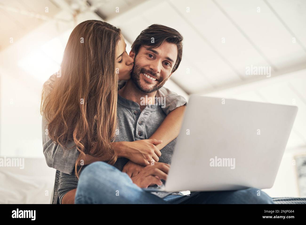 Woman kisses computer hi-res stock photography and images - Alamy