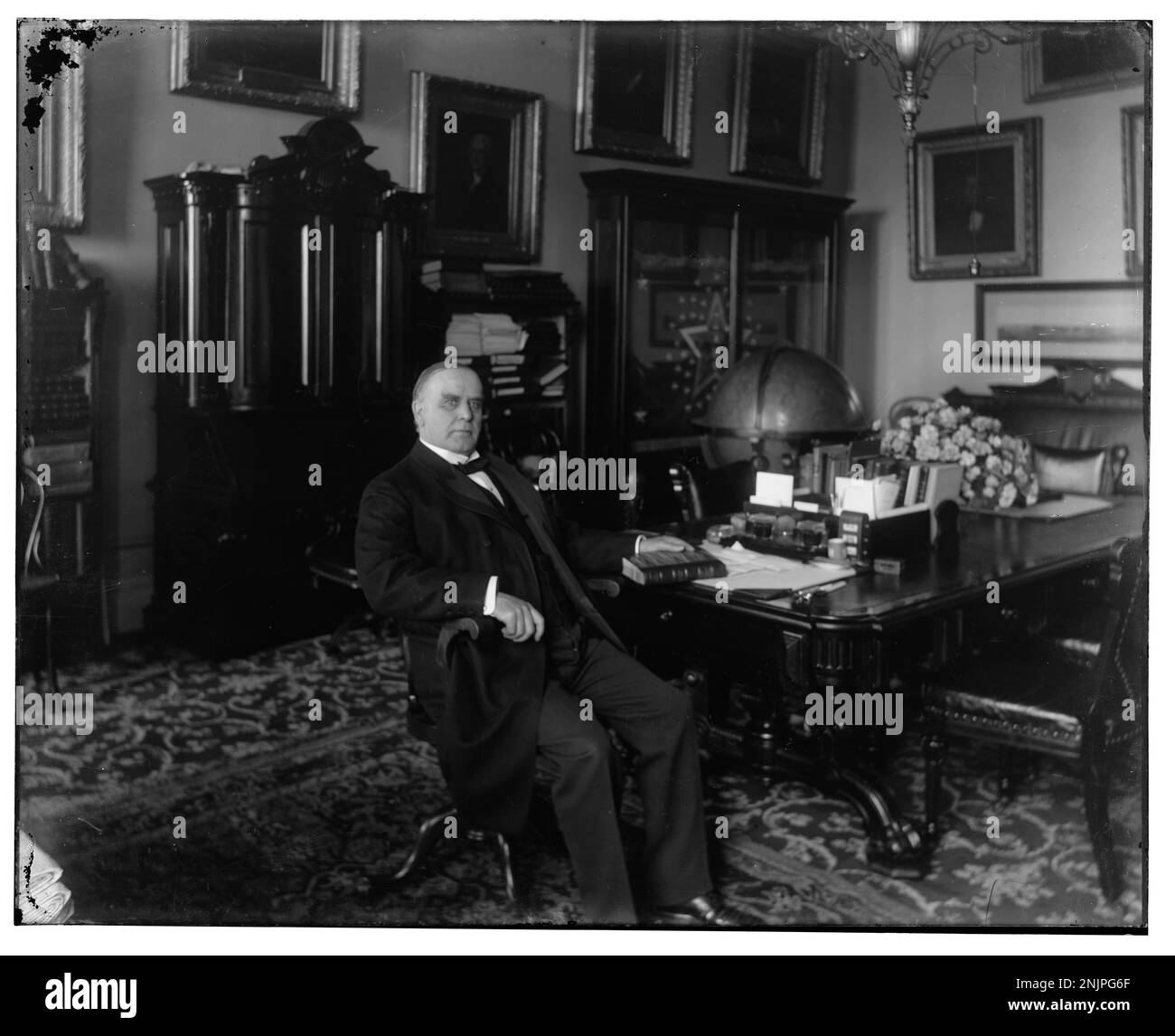 President William McKinley captured in a formal portrait taken at the ...