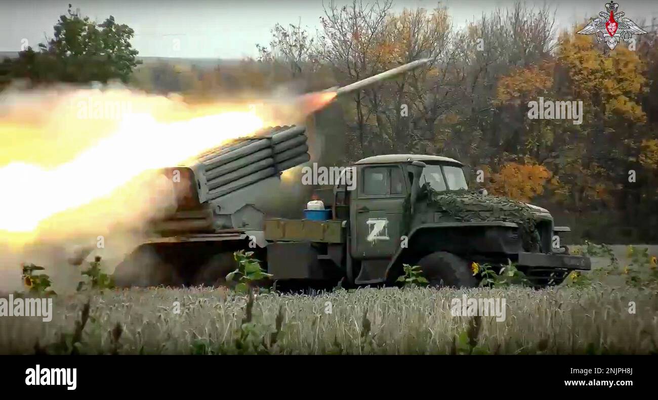 FILE - This handout photo taken from video released by Russian Defense ...
