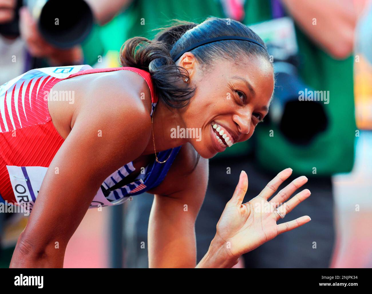 Allyson Felix of United States celebrates after 4x400m relay mixed of ...