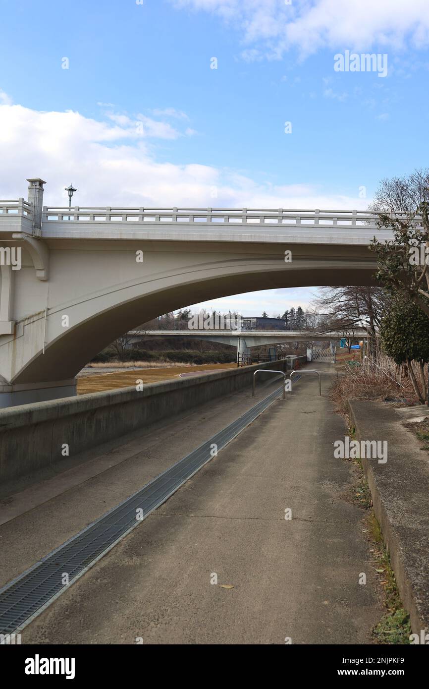 Sendai, Miyagi, Japan, February 2023. Scenery around the bridge over ...