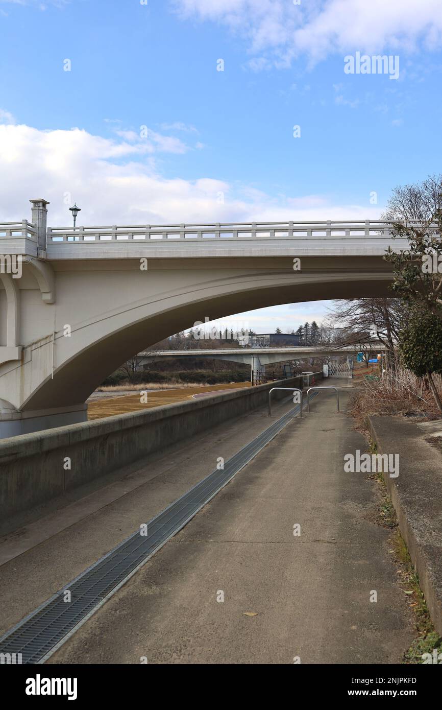 Sendai, Miyagi, Japan, February 2023. Scenery around the bridge over ...