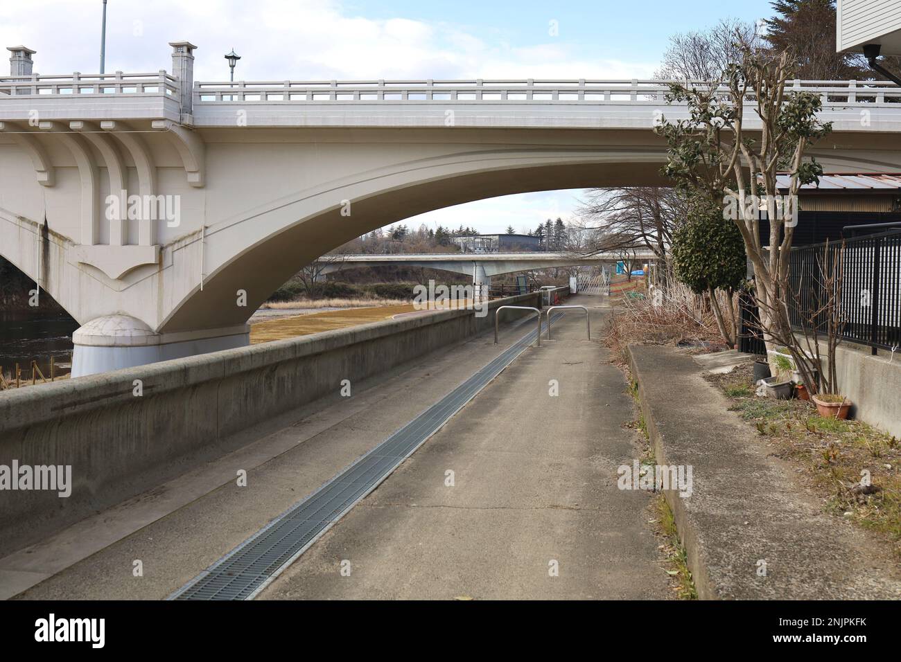 Sendai, Miyagi, Japan, February 2023. Scenery around the bridge over ...
