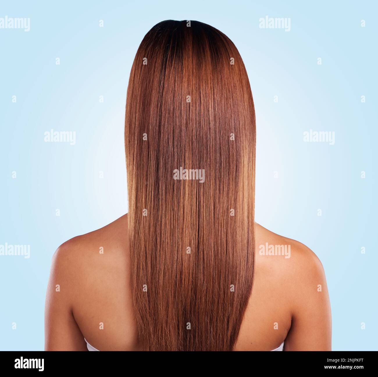 Back, hair care and beauty of black woman in studio isolated on a blue ...