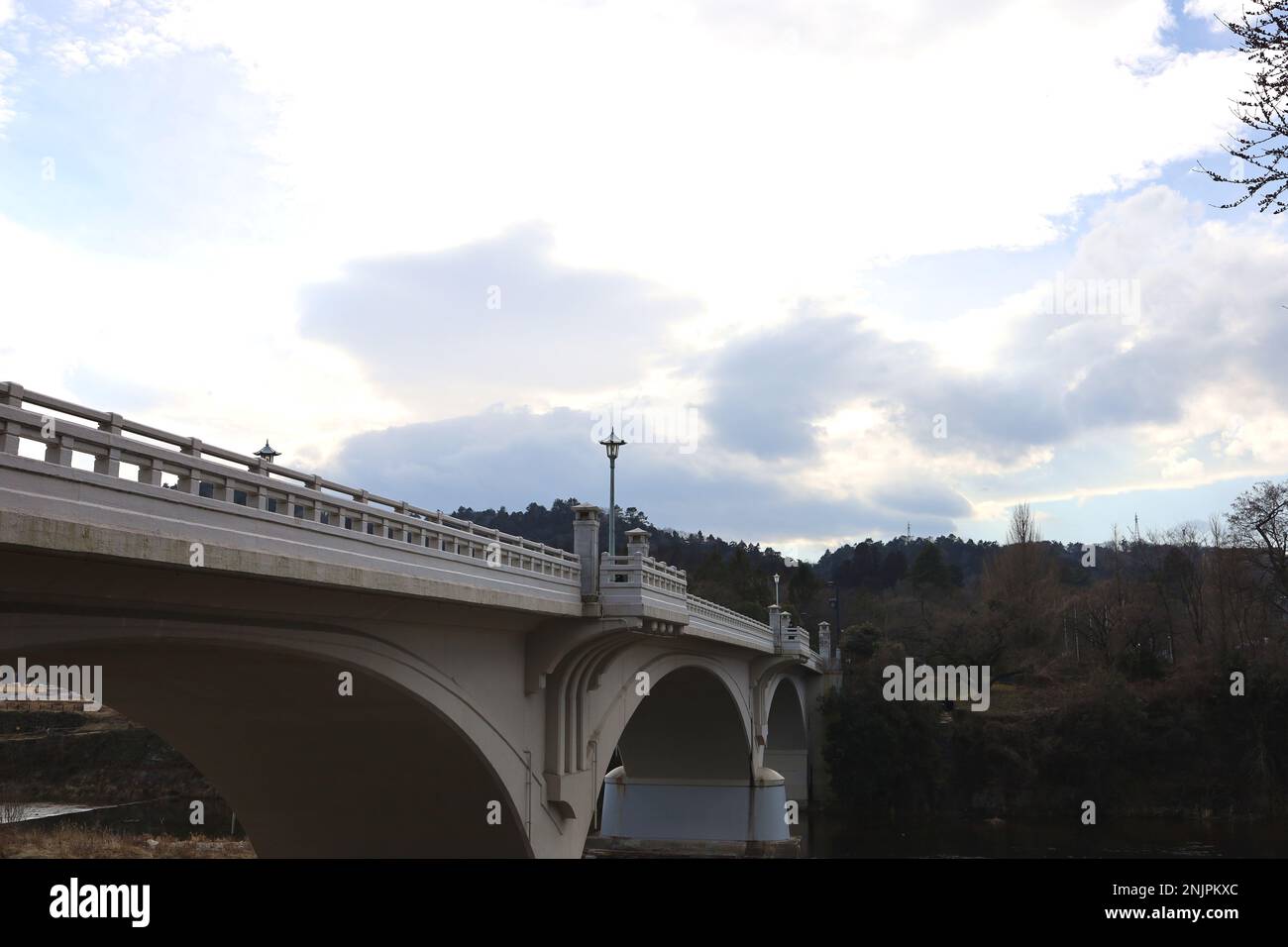 Sendai, Miyagi, Japan, February 2023. Scenery around the bridge over ...