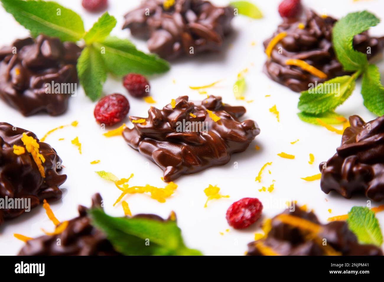 Chocolate rocks with toasted almonds. Traditional Spanish dessert Stock ...