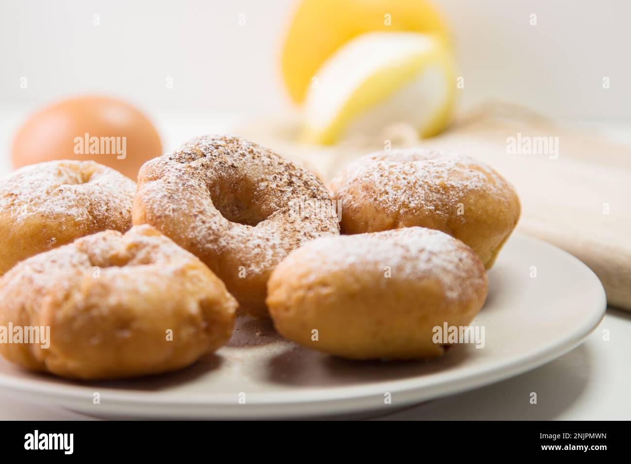 Traditional Spanish fried donuts made with lemon and cinnamon Stock ...