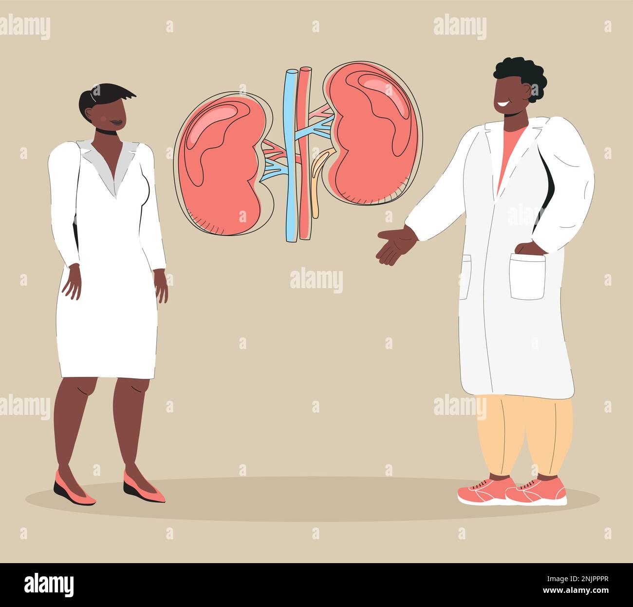 Nephrologist and nephropathy concept vector in doodle style. Tiny ...