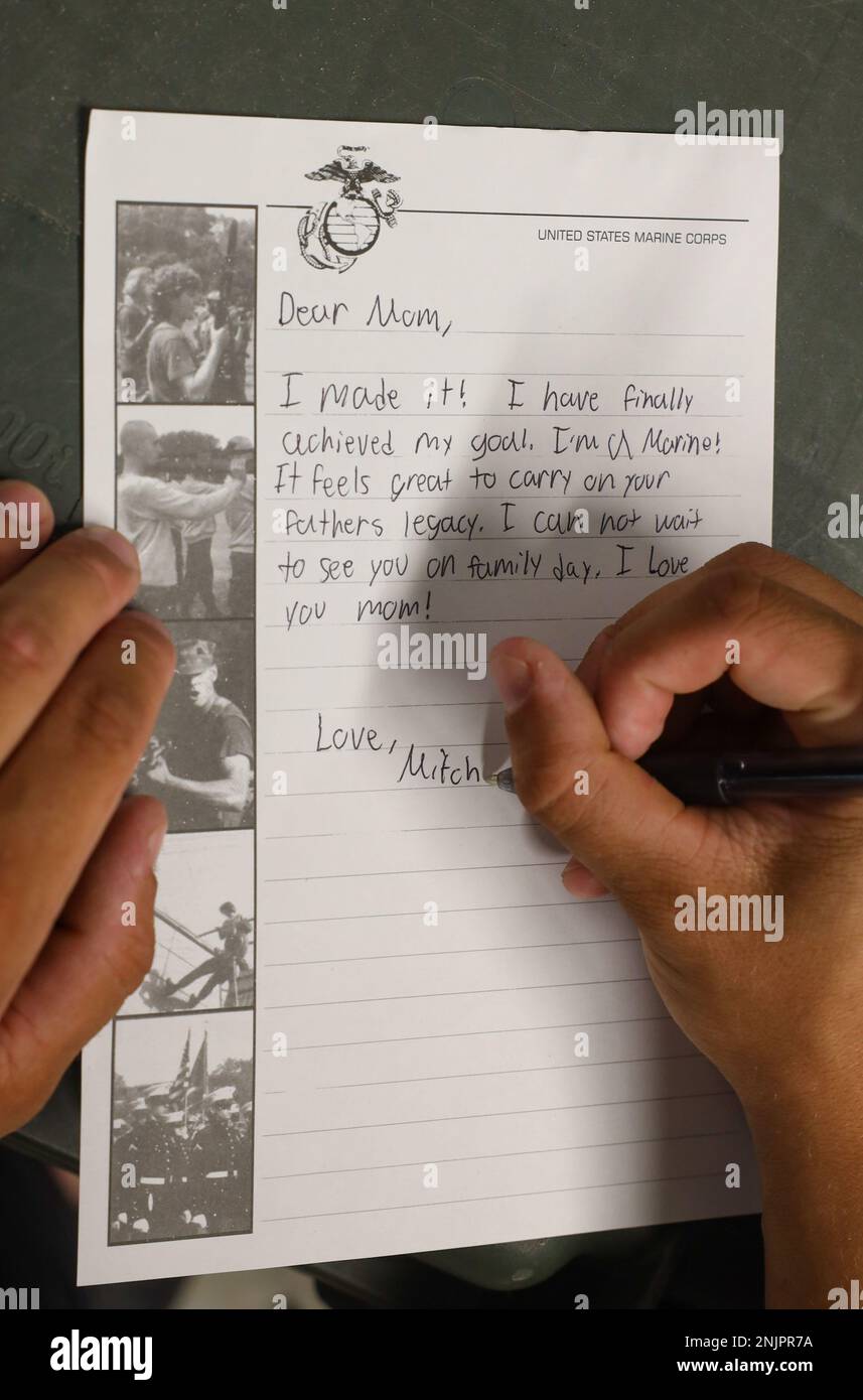 Recruits aboard Marine Corps Recruit Depot Parris Island, S.C. write ...