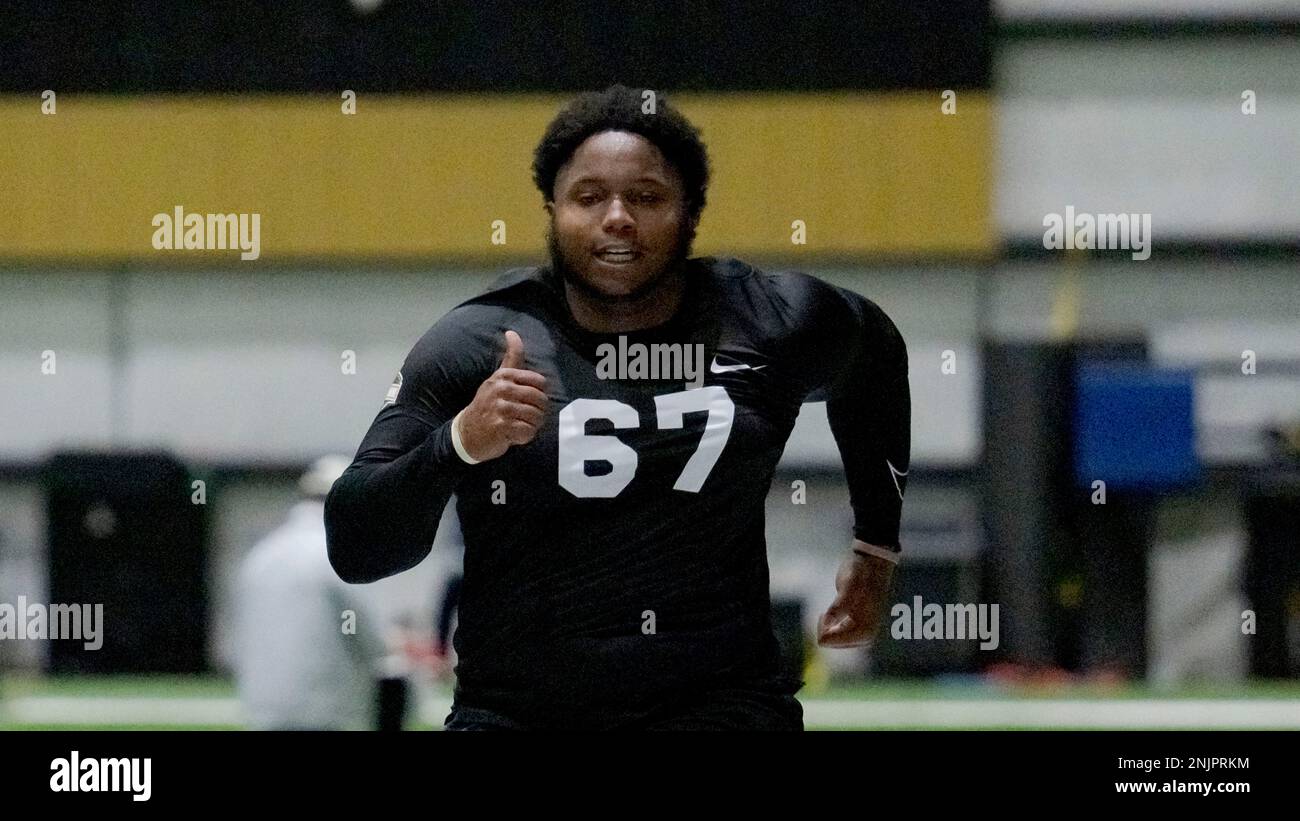 Offensive lineman Drake Centers of Texas Southern (67) runs the 40-yard ...